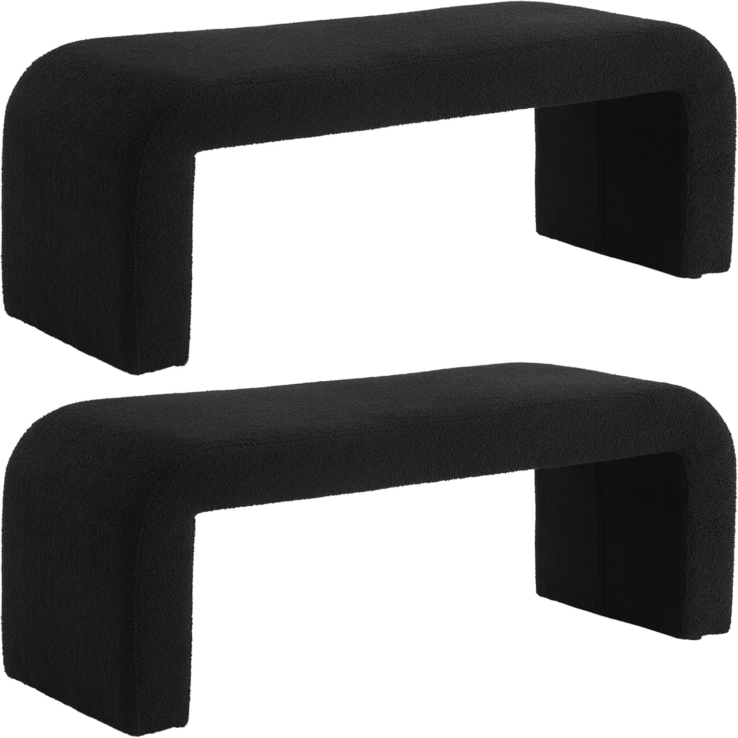 Black Modern Boucle Bench Set of 1 Rectangular Sherpa Entryway Bench ...