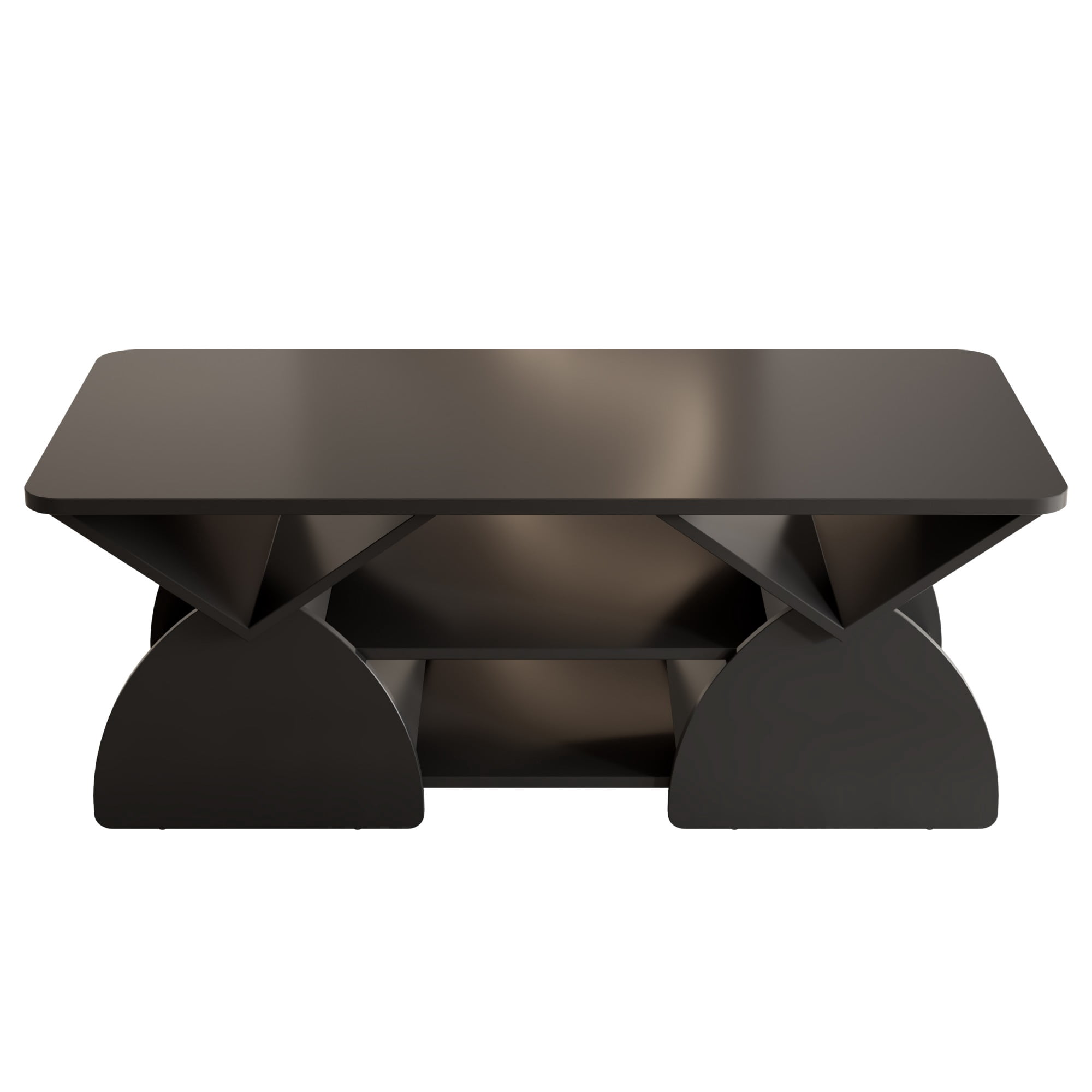 Black Modern Coffee Table with Storage, Arc-Shaped Corners & Geometric ...