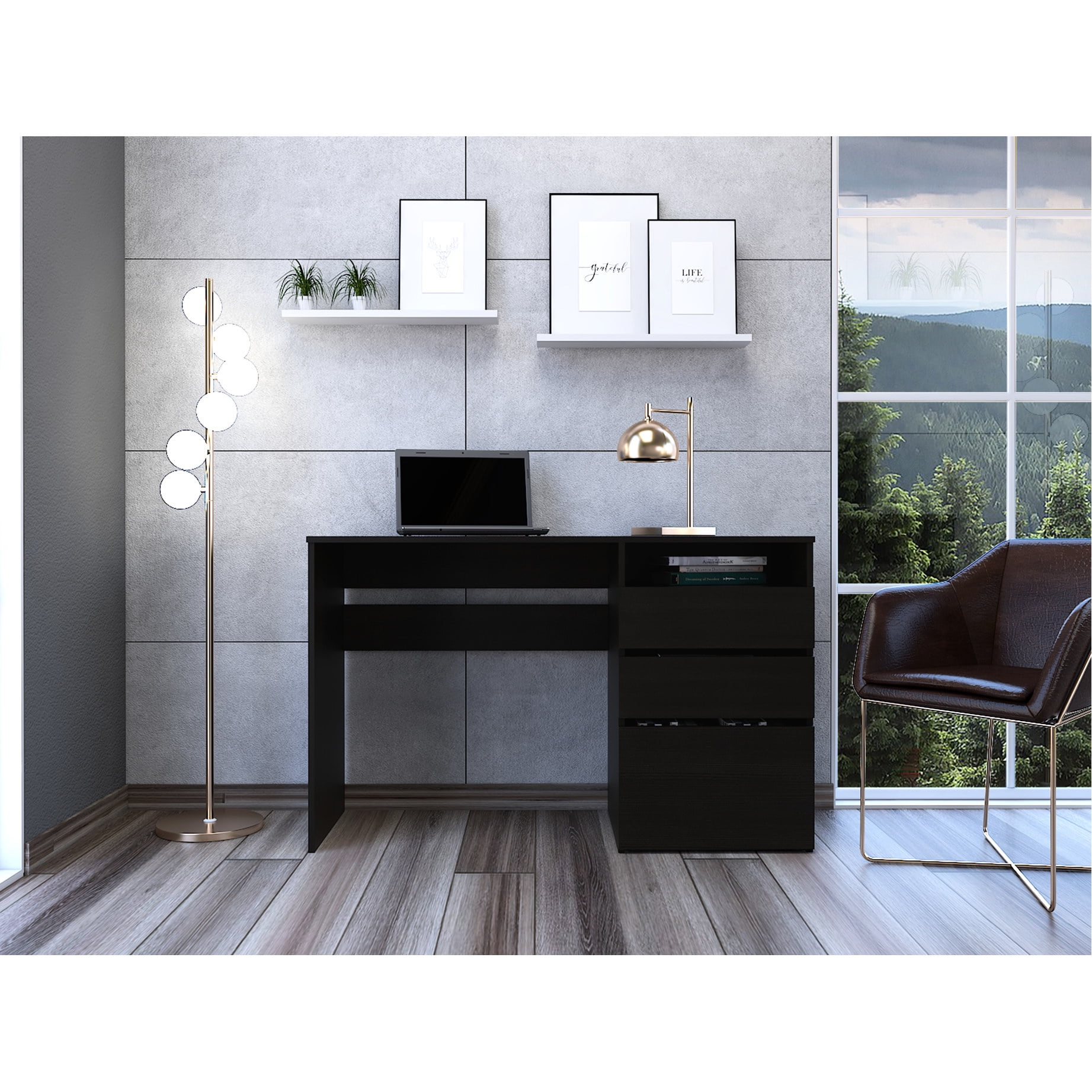 Black Modern Computer Desk+Ample Cubby Space" - "Home Office Decor ...