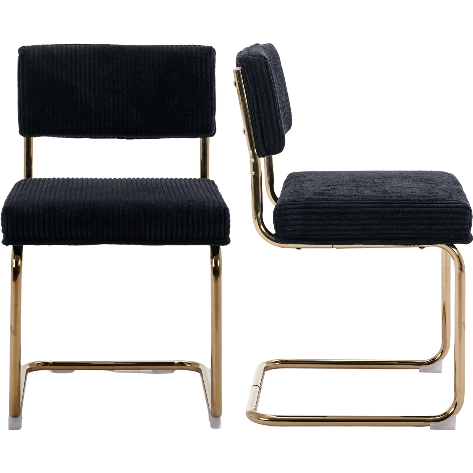 Black Modern Dining Chairs Set of 2, Corduroy Fabric Upholstered ...