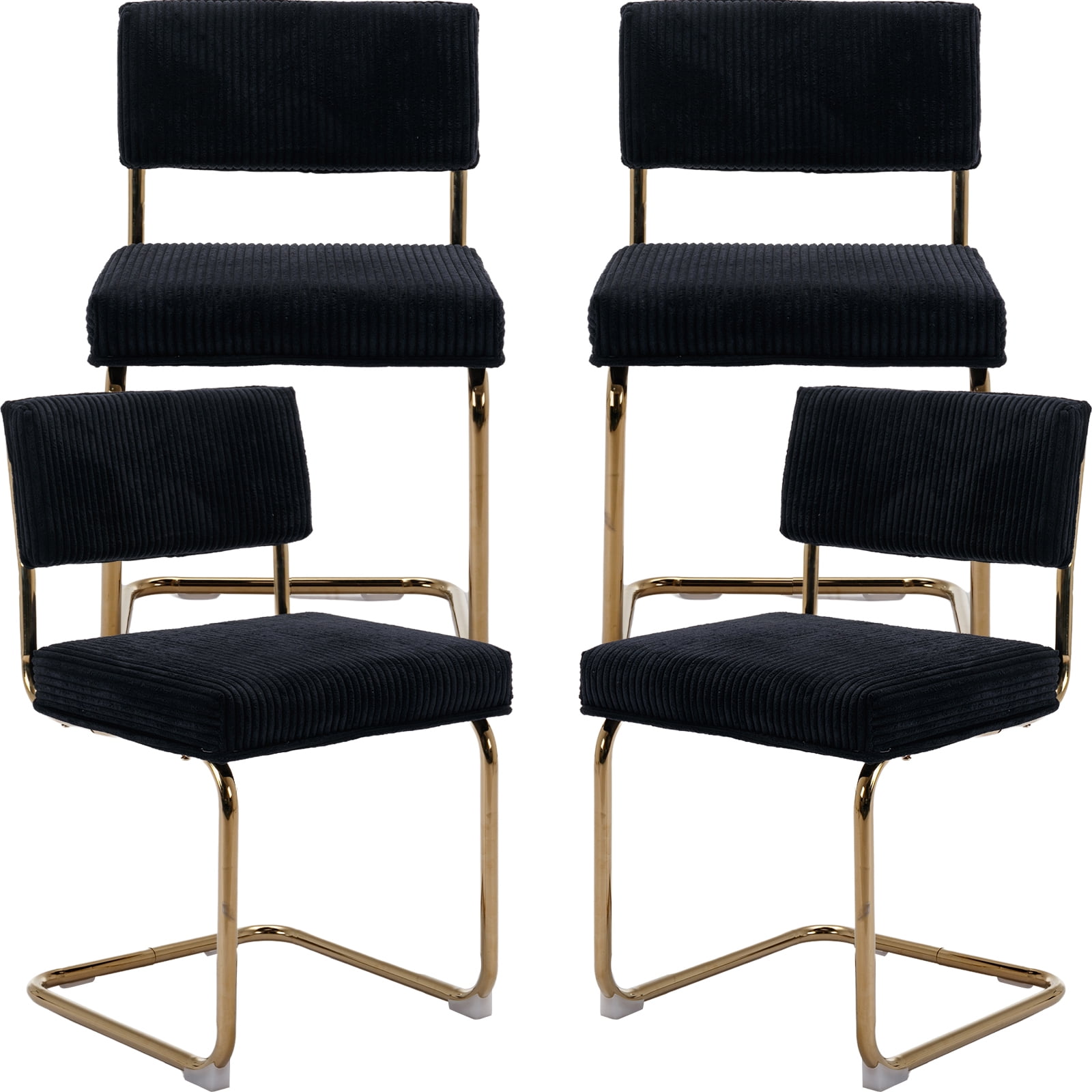 Black Modern Dining Chairs Set of 4, Corduroy Fabric Upholstered ...
