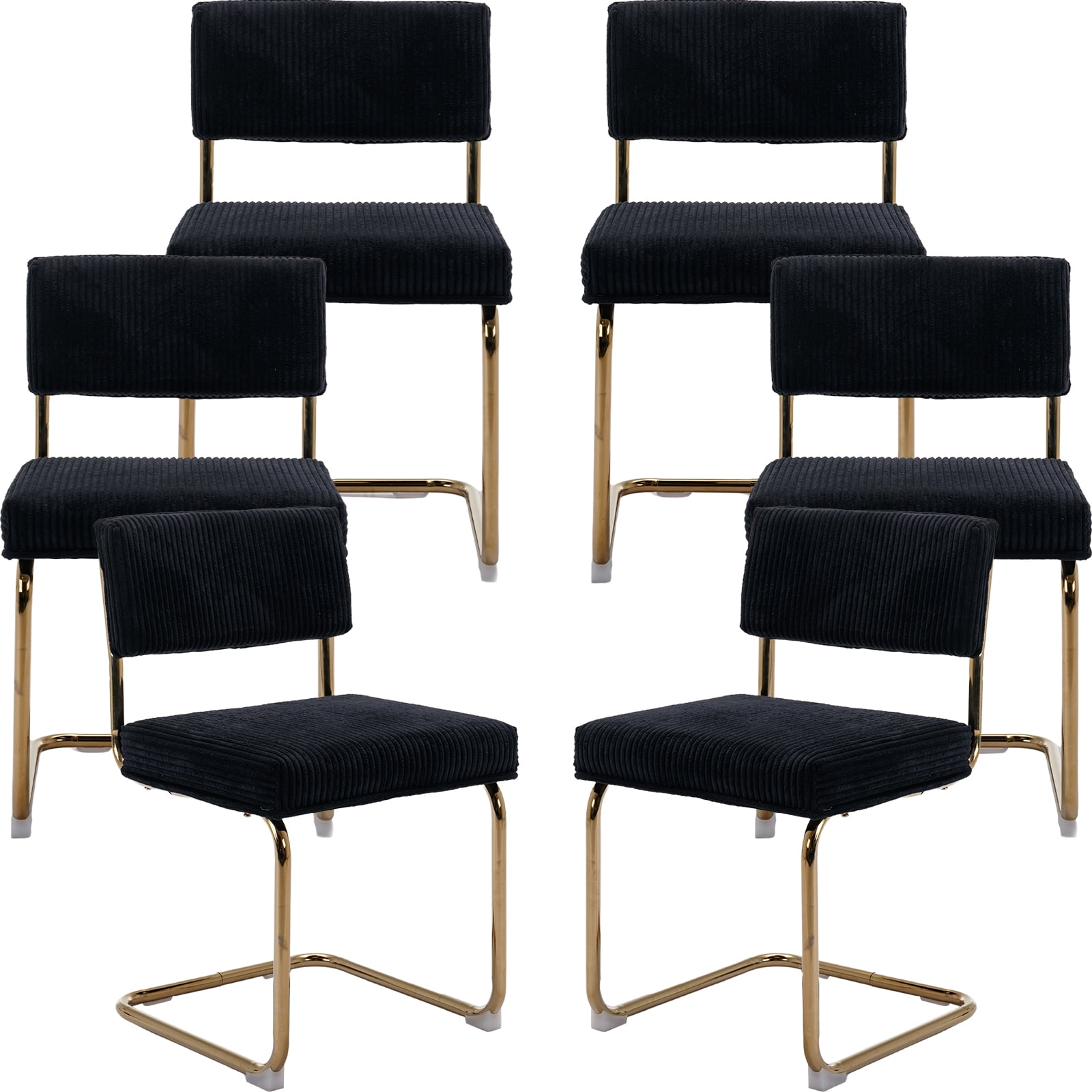 Black Modern Dining Chairs Set of 6, Corduroy Fabric Upholstered ...