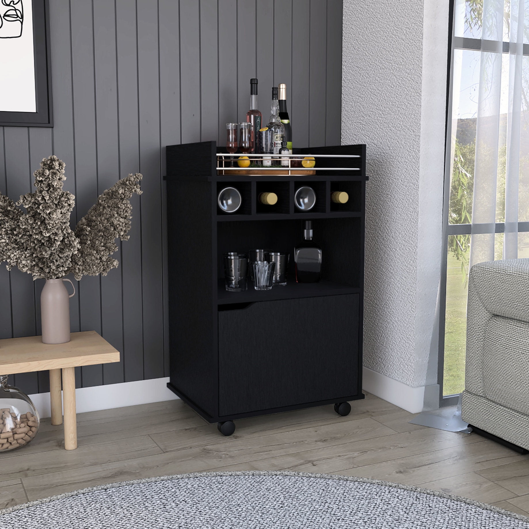Black Modern Engineered Wood - Easy Access Drink Storage - Compact ...