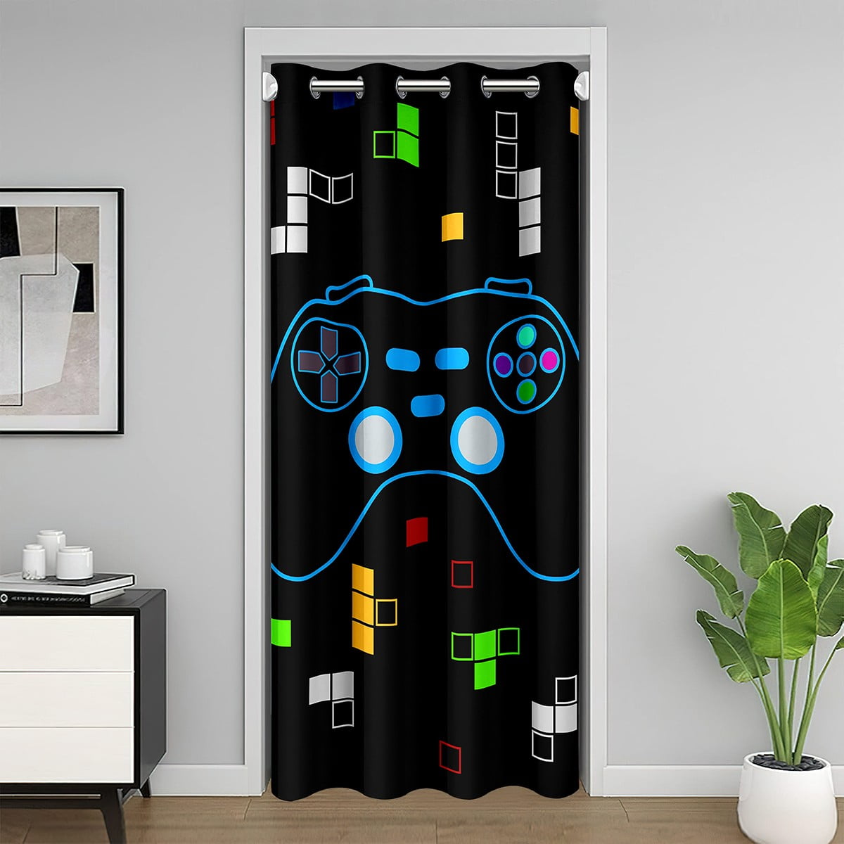 Black Modern Gamer Door Cover Curtain,Cartoon Gamepad Doorway Curtain ...