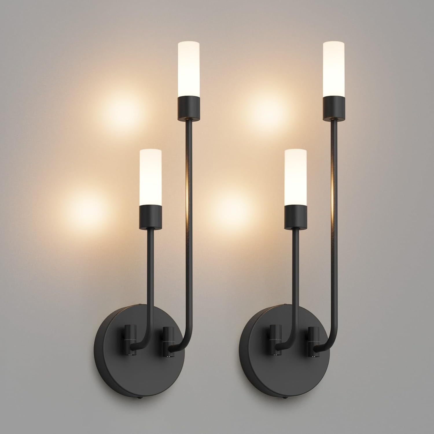 Black Modern LED Wall Sconce Hardwired Wall Lights Set of 2 Indoor Wall ...