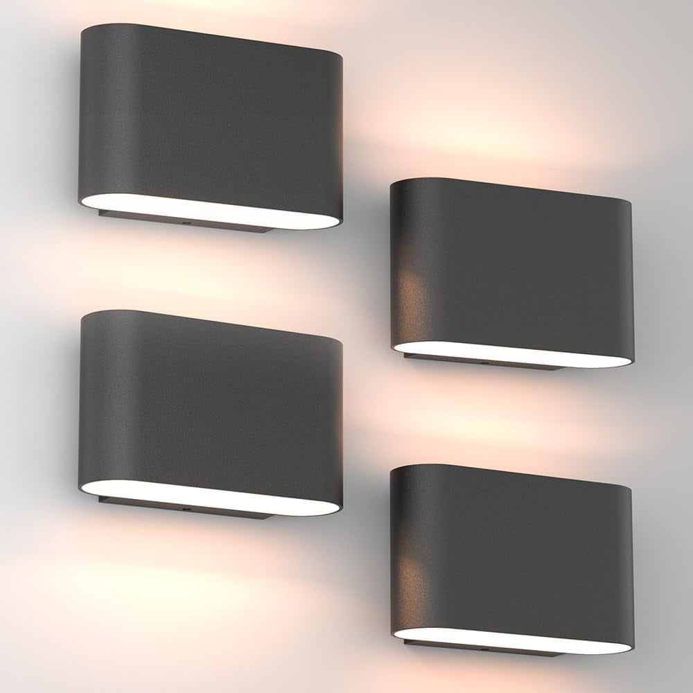 Black Modern LED Wall Sconces 4 Packs Indoor Wall Lights Hardwired Up ...