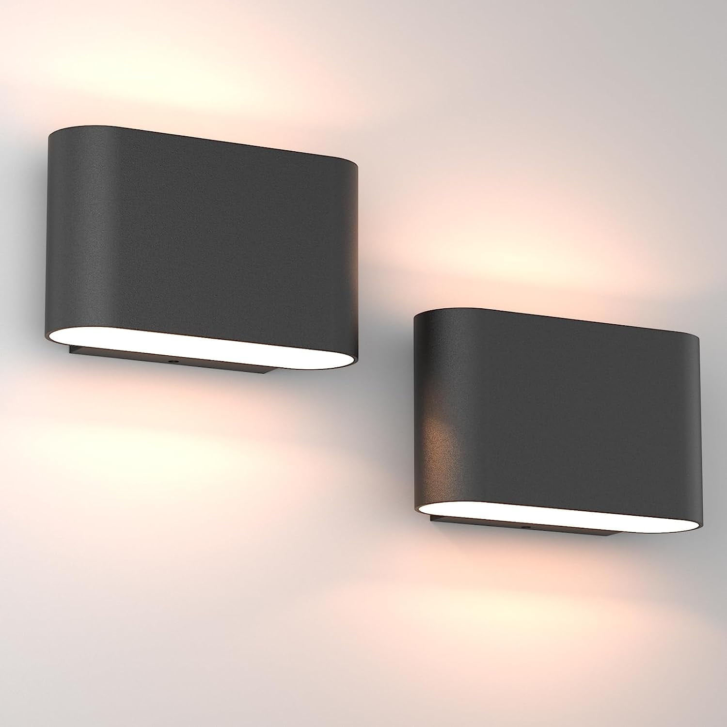 Black Modern LED Wall Sconces Set of 2 Indoor Wall Lights Hardwired Up ...