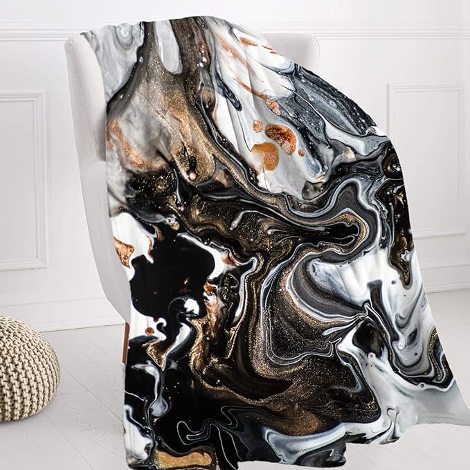 Black Modern Marble Soft Throw Blanket, Abstract Warm Lightweight ...