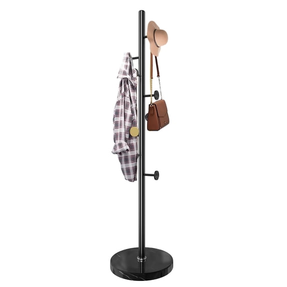Black Modern Metal Coat Rack With Marble Base 360° Rotary 8 Hooks Hall ...