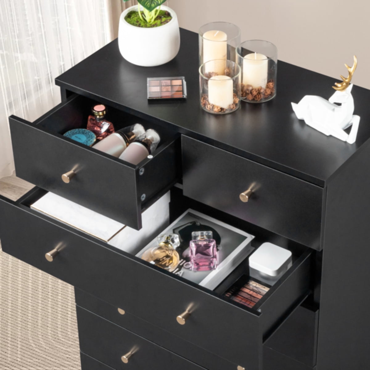 Black Modern Simple 5-Drawer Dresser with Sleek Design and Spacious ...