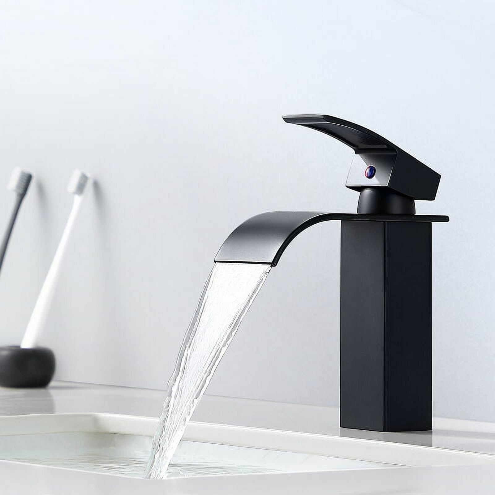 Black Modern Single Lever Waterfall Basin Faucet for Countertop Sinks ...