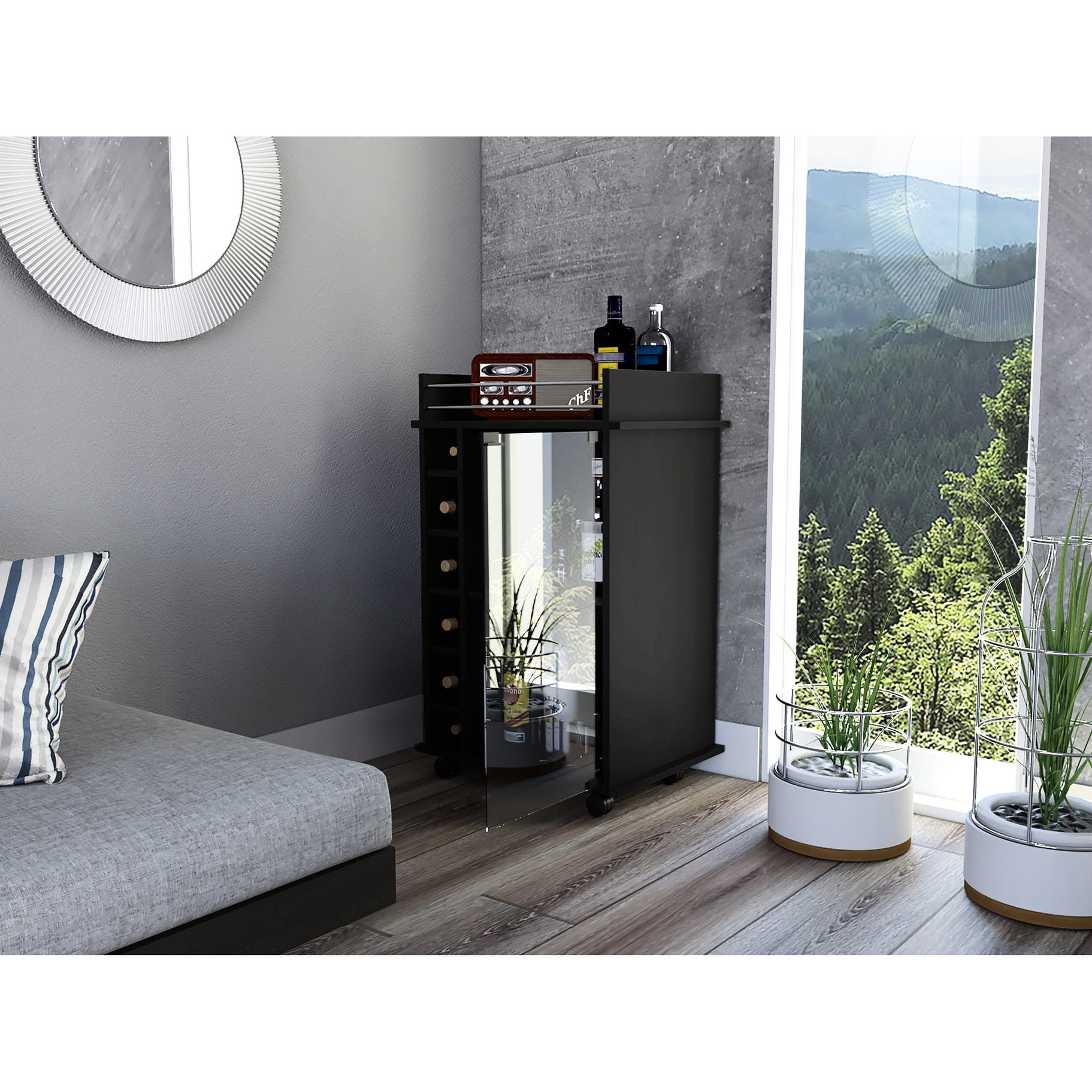 Black Modern Style - Four Locking Casters - Dining Room Placement ...