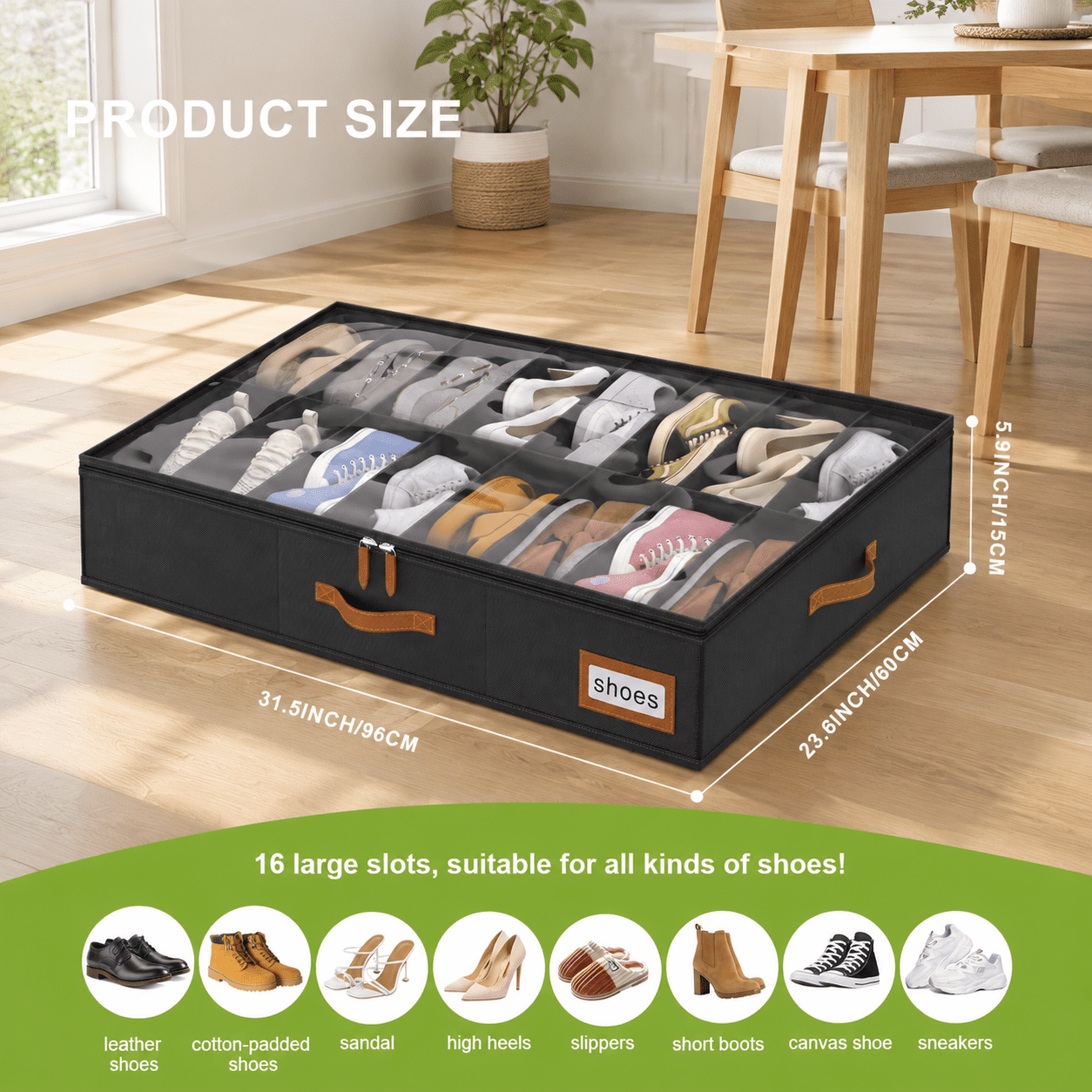 Black Modern Under Bed Shoe Storage Chest Set of 2, Holds 32 Pairs ...