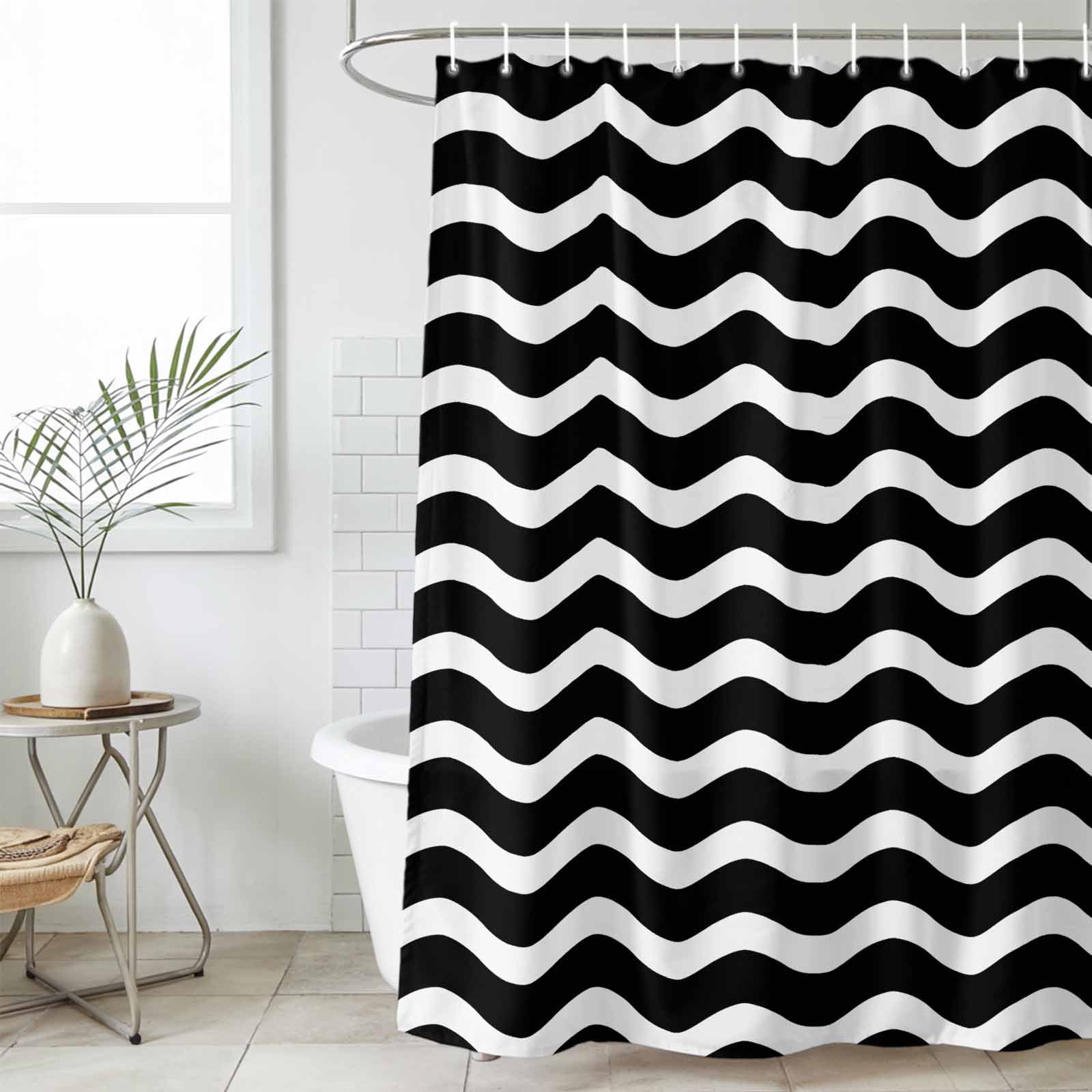 Black Moire Ombre Waterproof Fabric Shower Curtain,Water Ripple Stripe ...