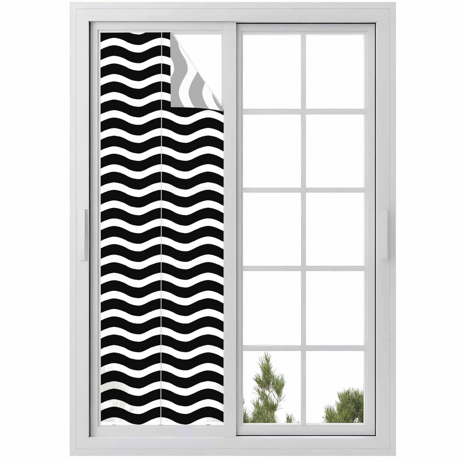 Black Moire Ombre Window Privacy Film, Water Ripple Stripe Farmhouse ...