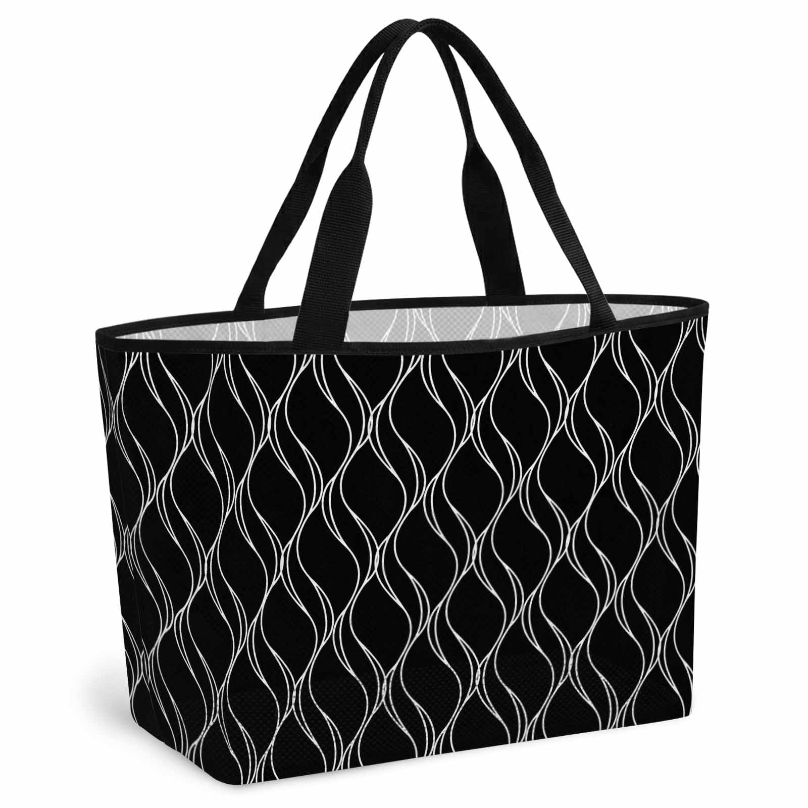 Black Moire Waves Beach Bag for Women, Large Breathable Mesh Beach Tote ...