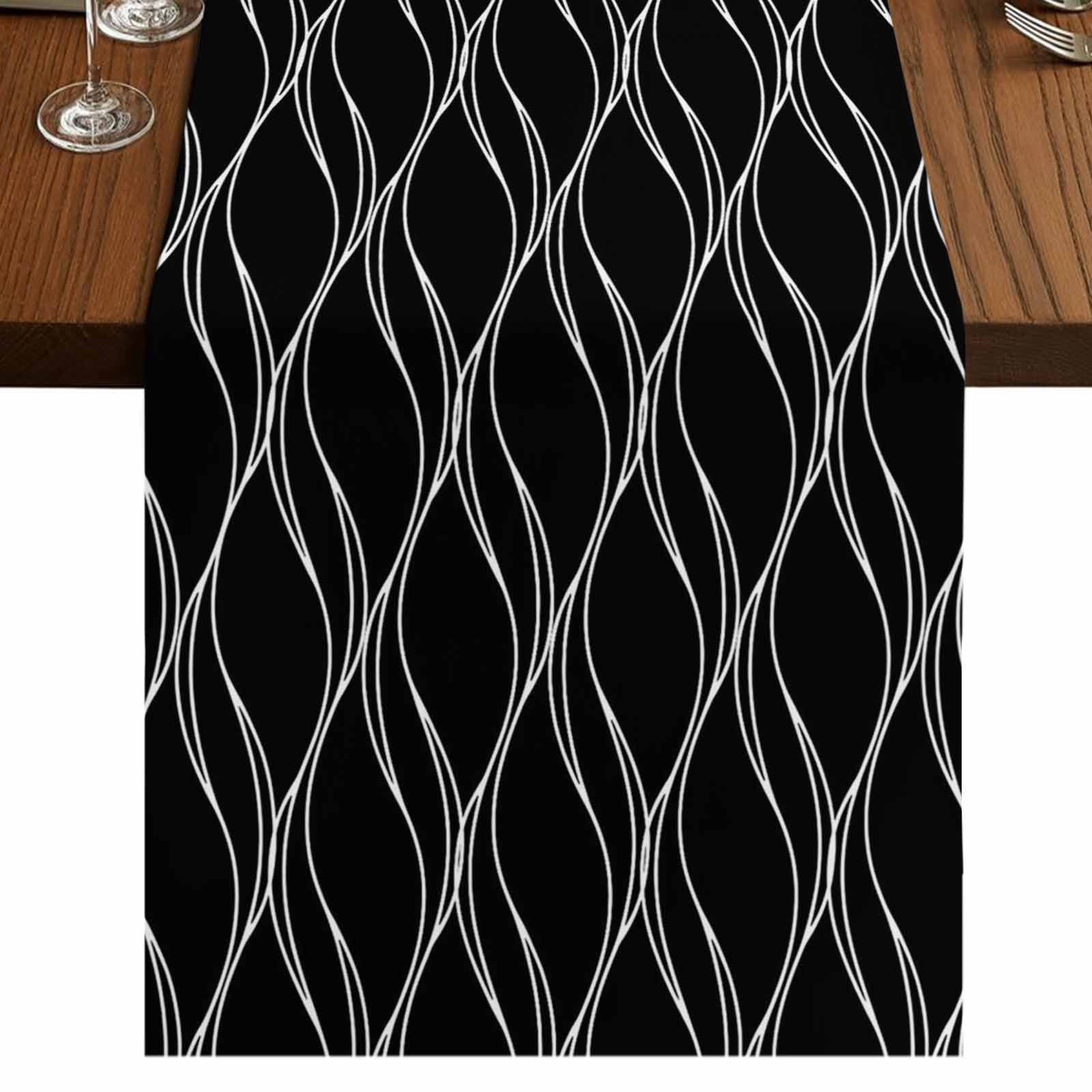 Black Moire Waves Burlap Cotton Table Runner 13x72 Inches Long, Modern ...