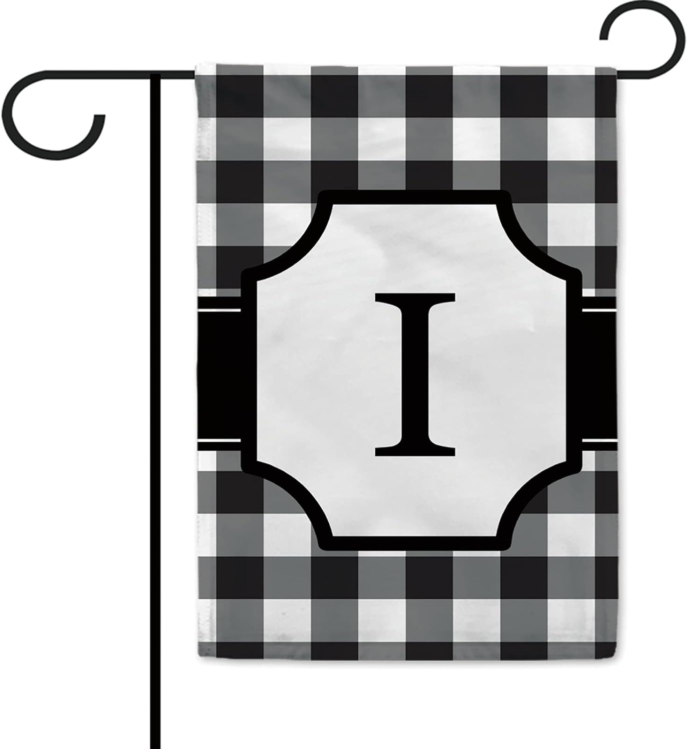 Black Monogram I Garden Flag Grey and White Retro Buffalo Plaid Initial ...