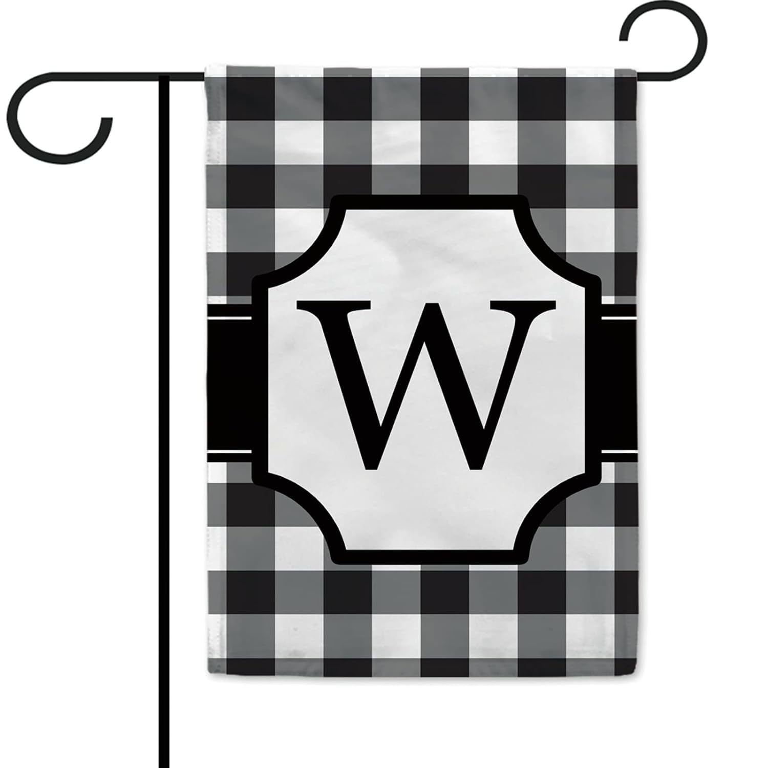 Black Monogram W Garden Flag Grey and White Retro Buffalo Plaid Initial ...