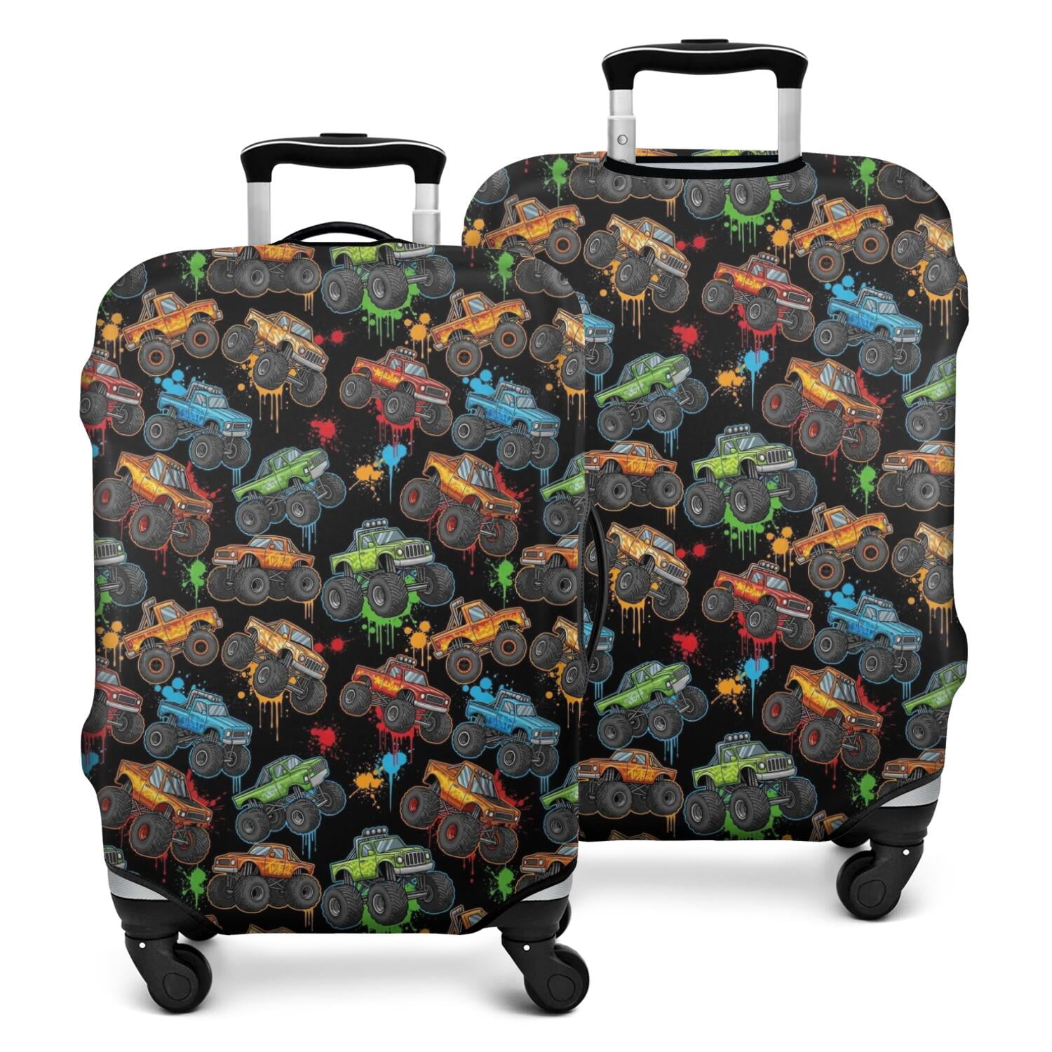 Black Monster Cartoon Trucks Paint Pattern Luggage Cover Fashion ...