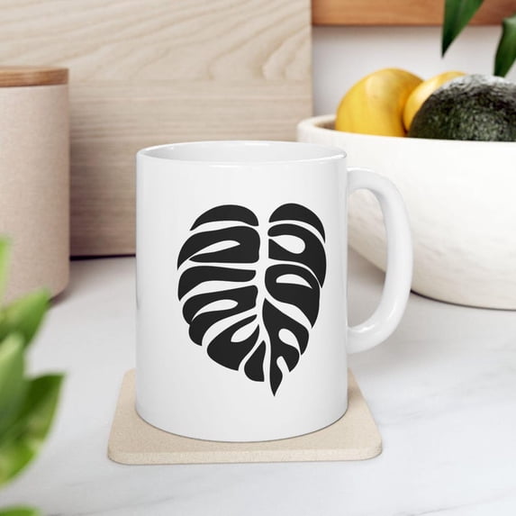 Black Monstera Ceramic Mug, SC1Andinavian Nordic B1OtaniC1Al Coffee Tea ...