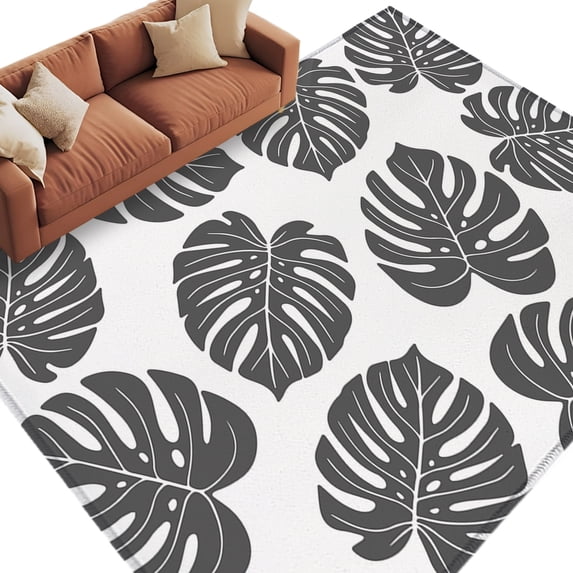 Black Monstera Leaf Area Rug 5x7 Washable Rug Non Slip Tropical Plant ...