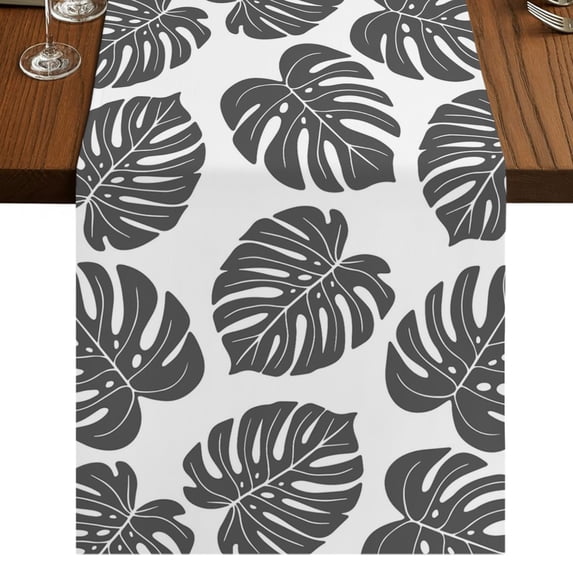 Black Monstera Leaf Burlap Cotton Table Runner 13x60 Inches Long ...