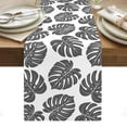 Black Monstera Leaf Cotton Linen Table Runner Tropical Botanical ...