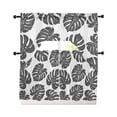 Black Monstera Leaf Kitchen Curtains Set for Windows 3 Piece Cafe ...