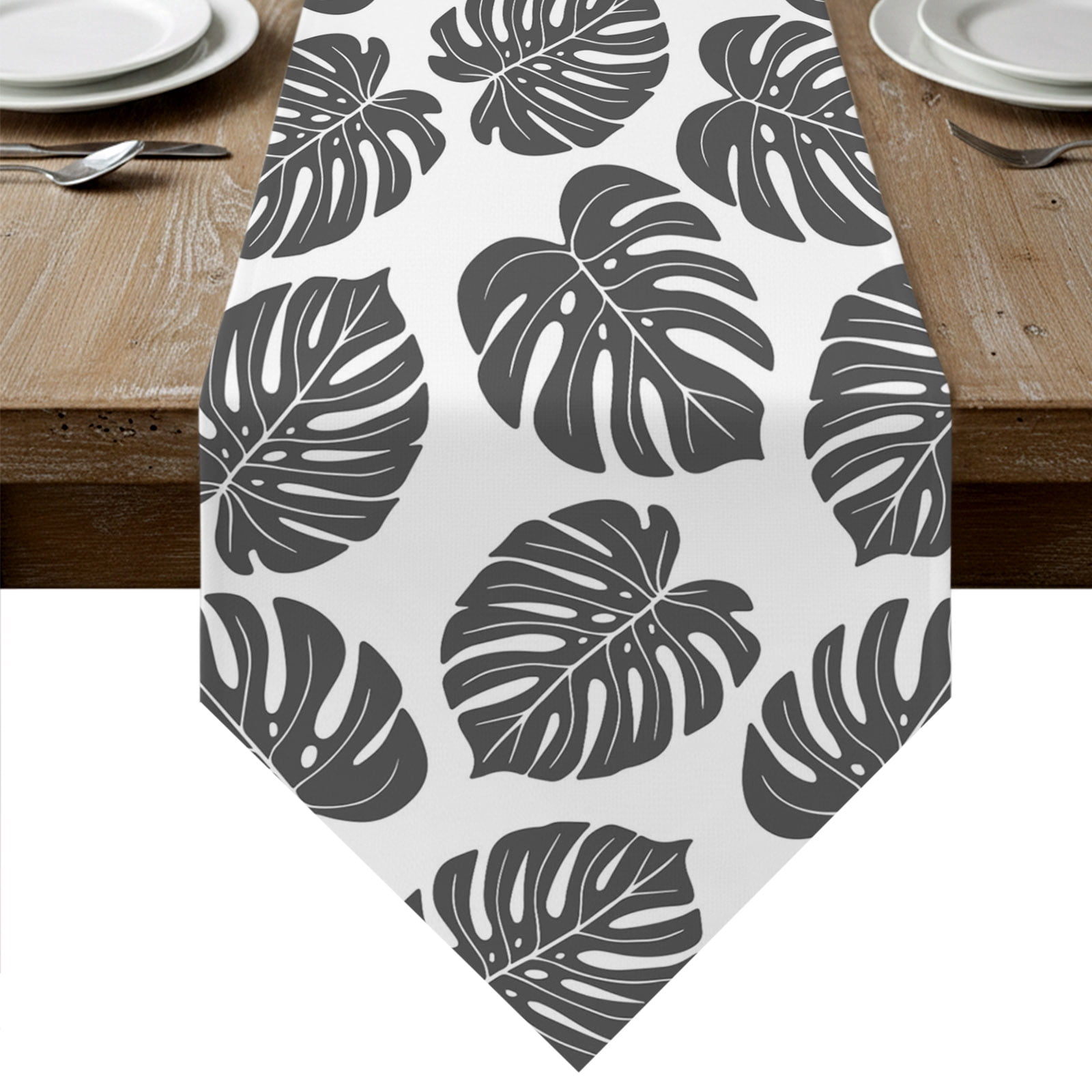 Black Monstera Leaf Table Runner Linen Burlap Table Runner 90 Inches ...