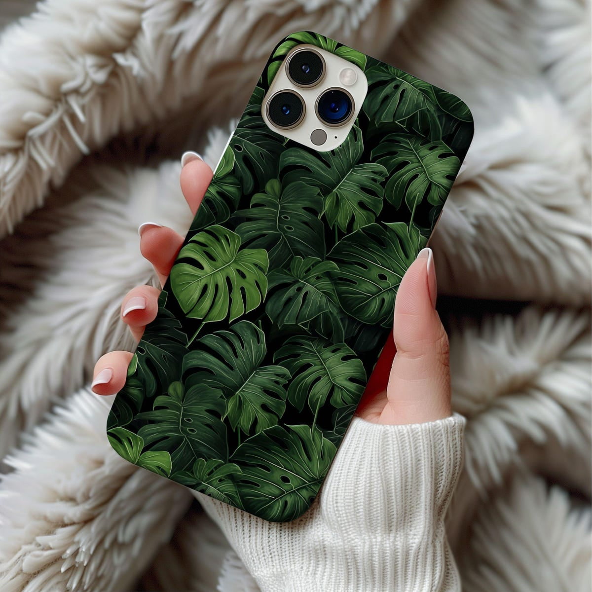 Black Monstera Leaf Tropical Plant Phone Case with iPhone 17 to 11 Pro ...