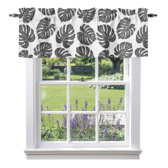 Black Monstera Leaf Valances for Windows Tropical Botanical Minimalist ...