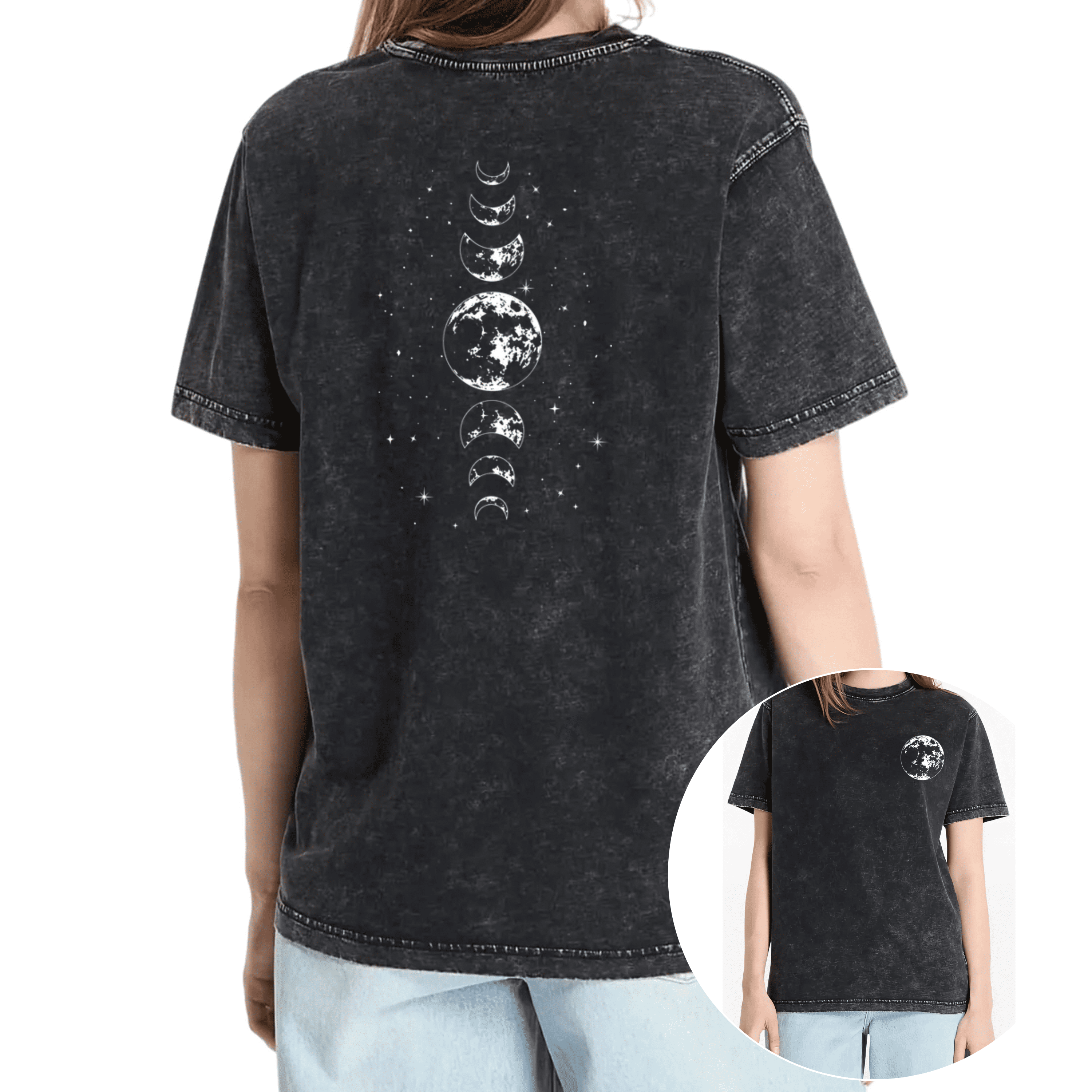 Black Moon Phase Celestial Print Tshirt Graphic Tees Shirts Mystical ...