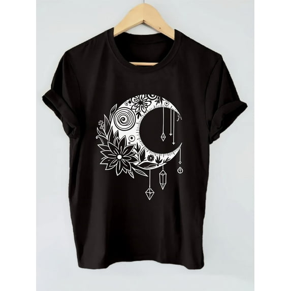 Black Moon Phase Print T Shirt Unisex Casual Short Sleeve Graphic Tee ...