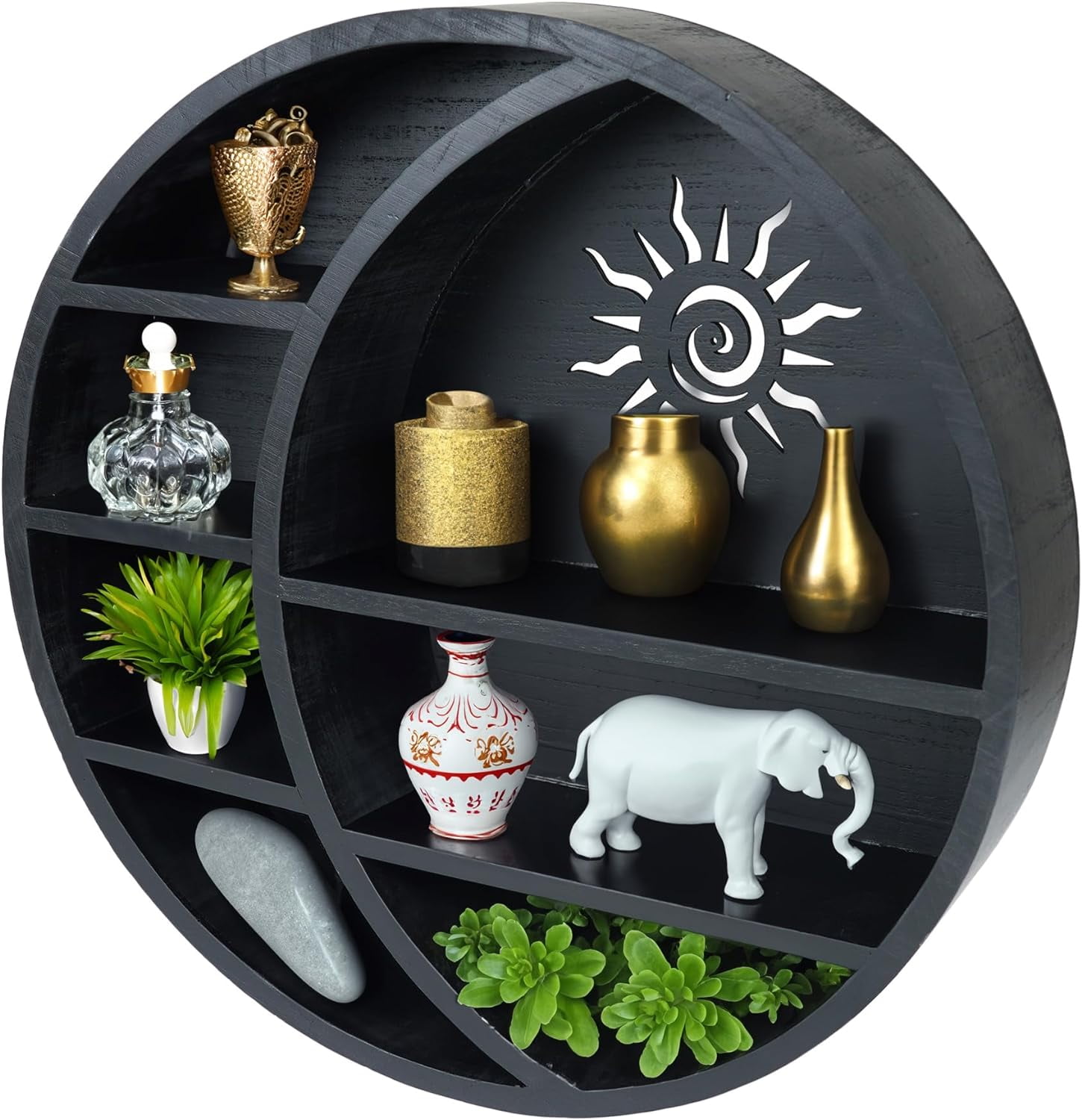 Black Moon Shelf – Wooden Wall Display with Intricate Star or Sun ...