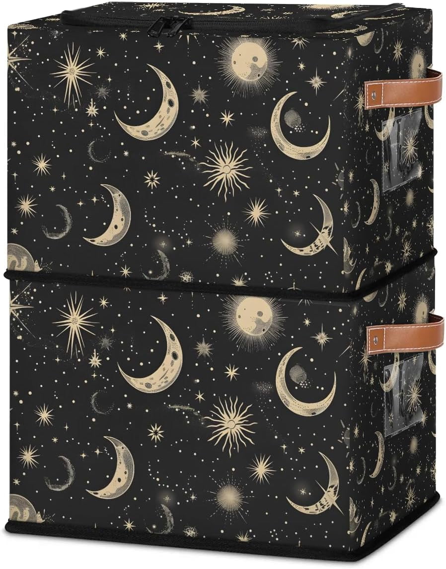Black Moon Storage Bins with Zipper Lid 2pcs Stackable Storage Baskets ...