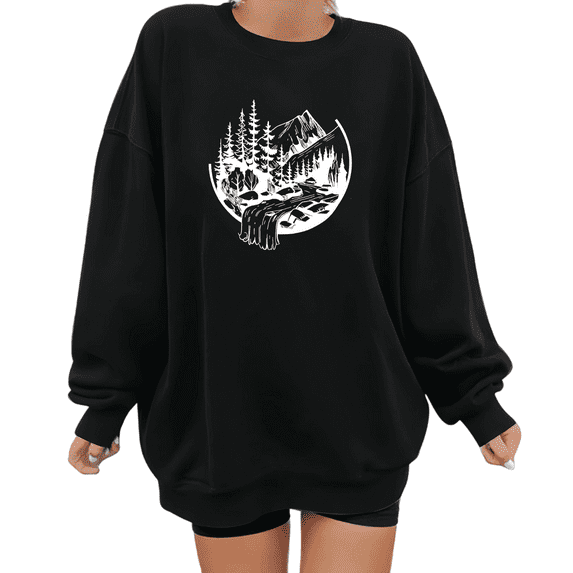 Black Moonlit Mountain Landscape Crewneck Graphic Crewnecks Nature ...