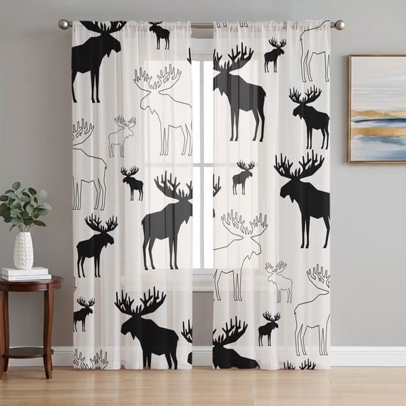 Black Moose Sheer Curtains 63 Inch Length 2 Panels Set, Modern Abstract ...