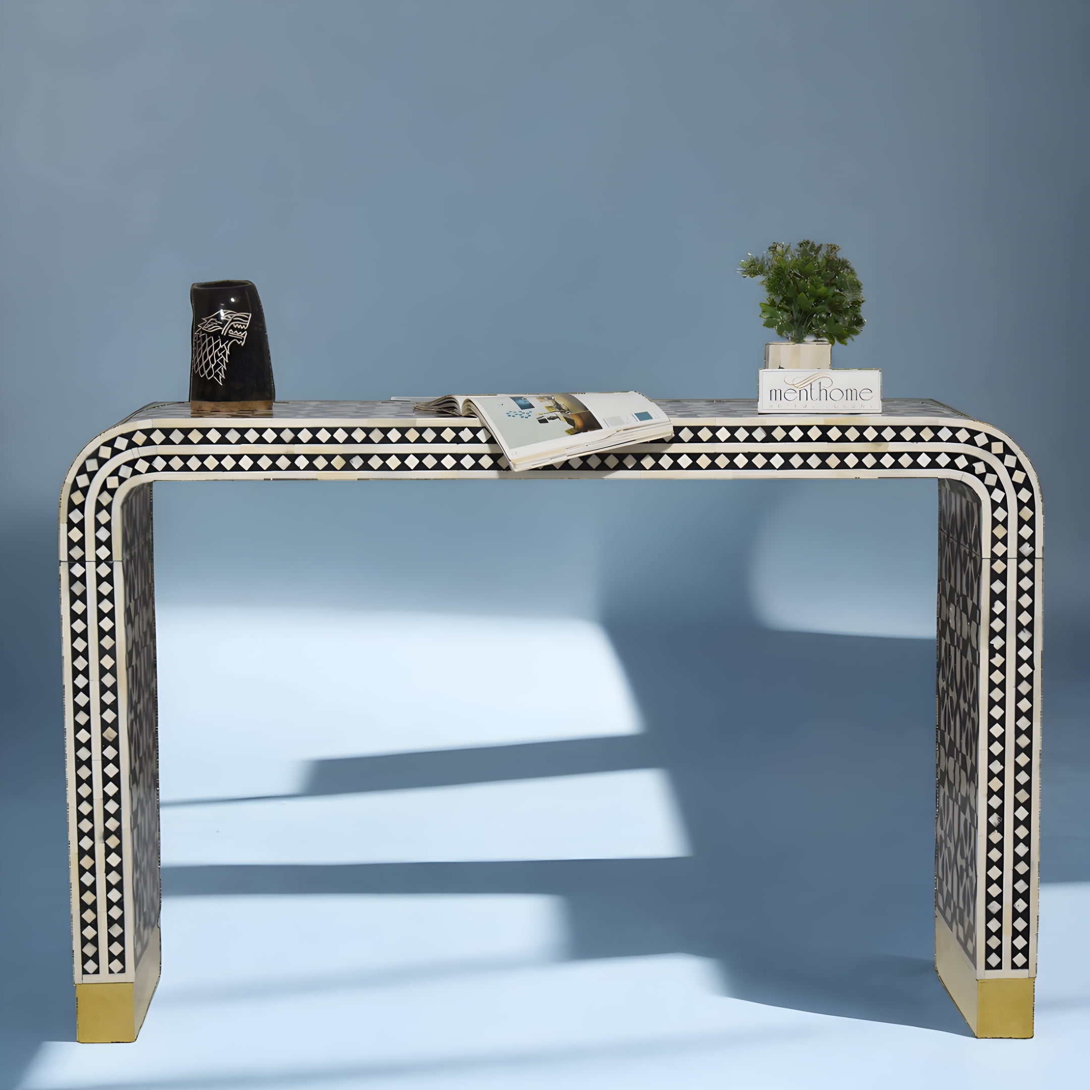 Black Moraccan U Shape Bone Inlay Console - Walmart.com