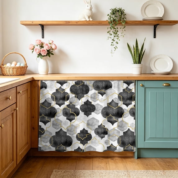 Black Moroccan Cabinet Curtains 11" W x 13" L Abstract Gradient Gold ...