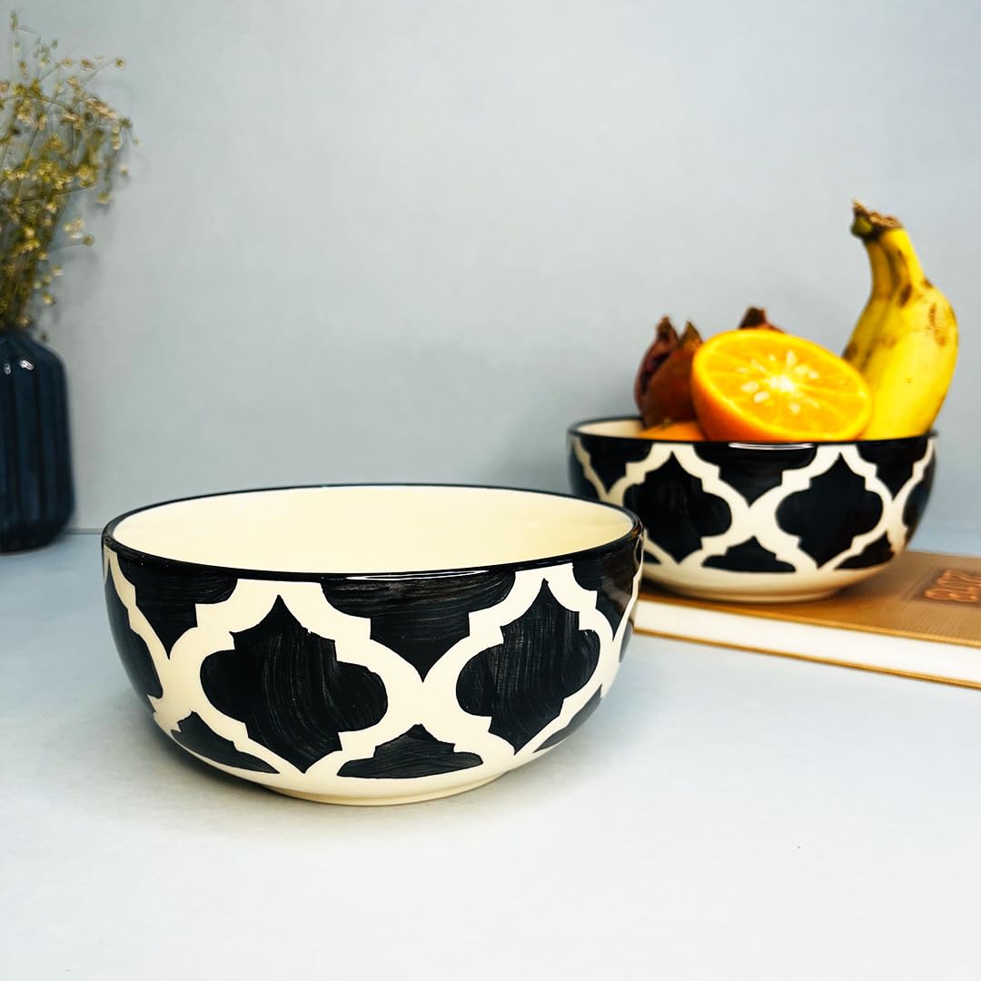 Black Moroccan Ceramic Serving Bowl Set Of 2 Pieces, 800ml Each | Hand ...