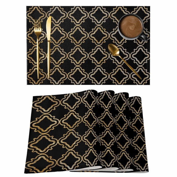 Black Moroccan Placemats Set of 6 Geometric Abstract Art Modern Place ...