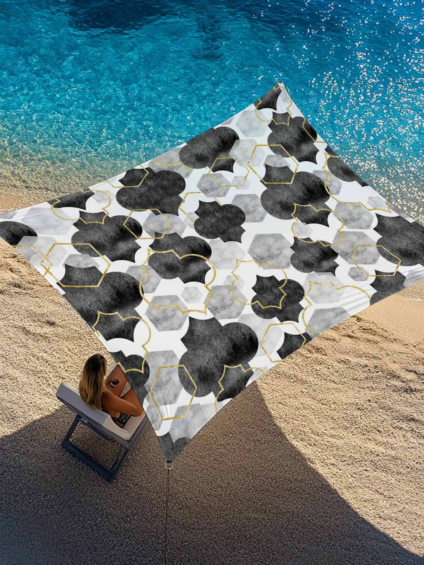 Black Moroccan Sun Shade Sail 8' x 10', Abstract Gradient Gold Black ...