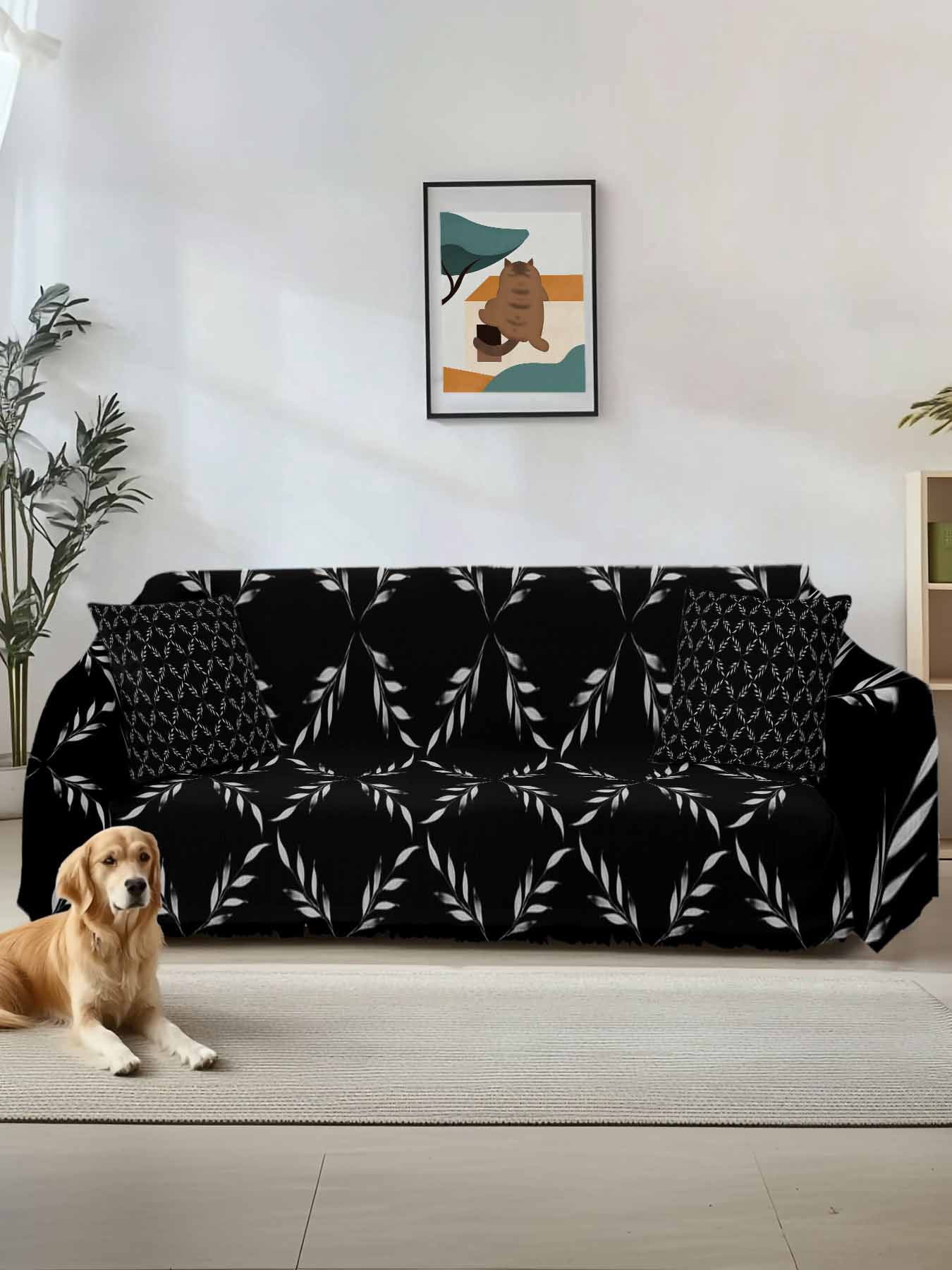 Black Morocco Couch Cover, Geometric Leaf Diamond Lattice Abstract ...