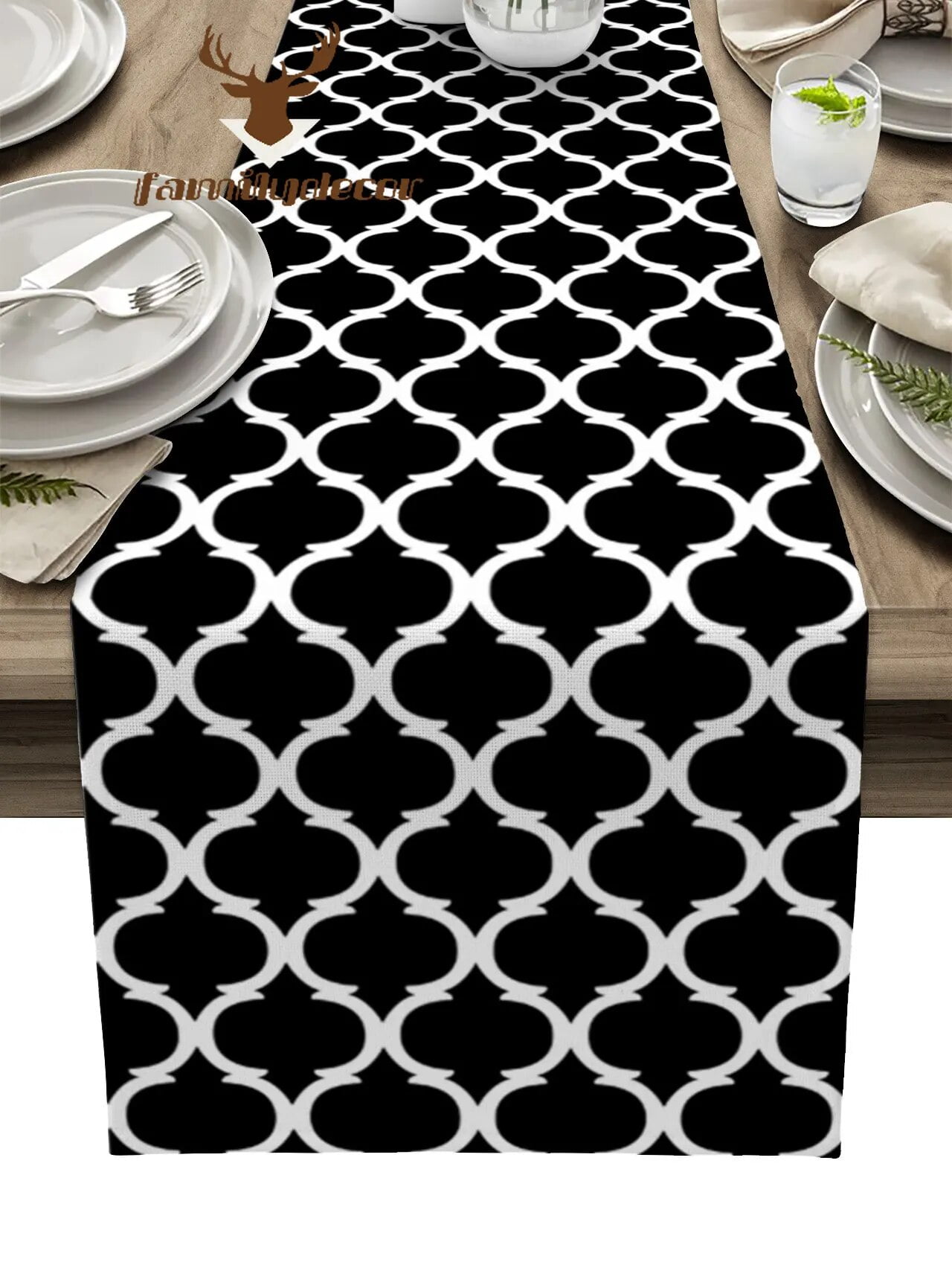 Black Morocco Geometry Table Runner Home Wedding r Table Flag Mat Table ...