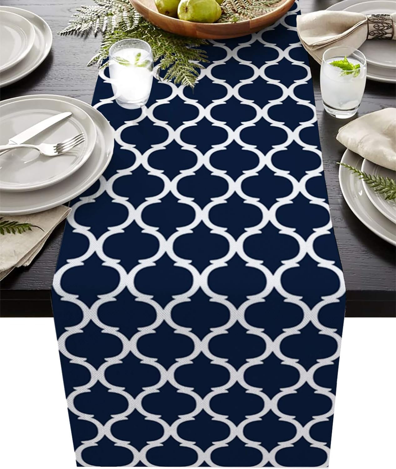 Black Morocco Linen Table Runners Farmhouse Geometric Dresser Scarf ...