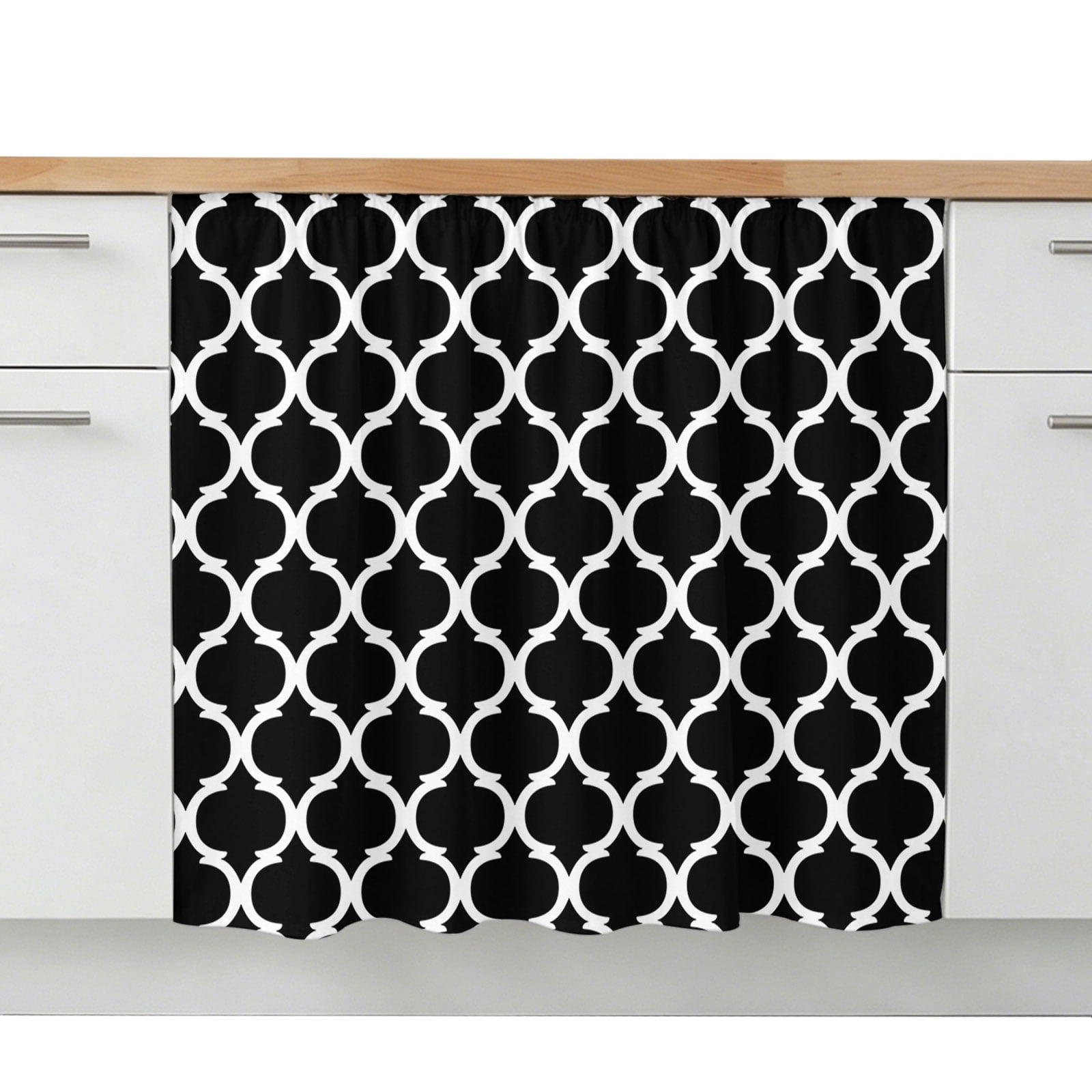Black Morocco Pattern Cabinet Curtains 28"W x 35"L,Dustproof Sink Skirt ...
