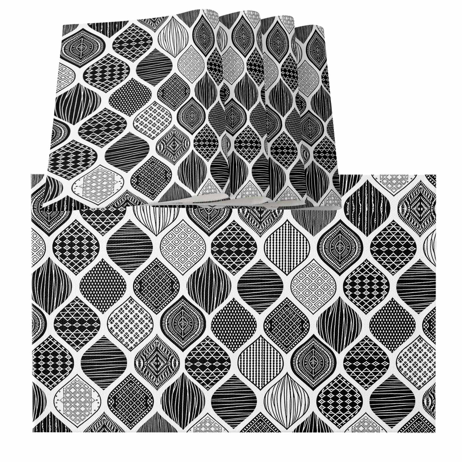 Black Morocco Placemats for Dinning Table Set of 6, Retro Geometric ...