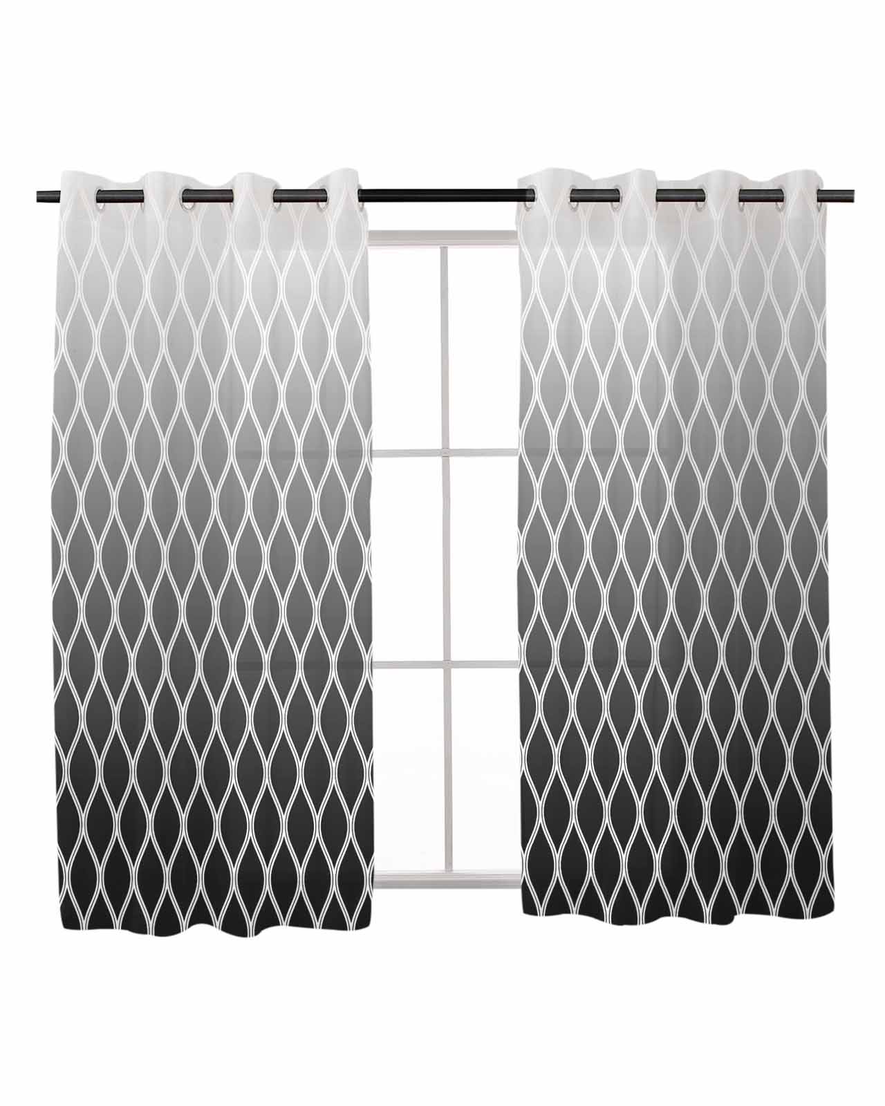Black Morocco Sheer Curtains 54 Inch Length 2 Panels Geometric Ombre ...