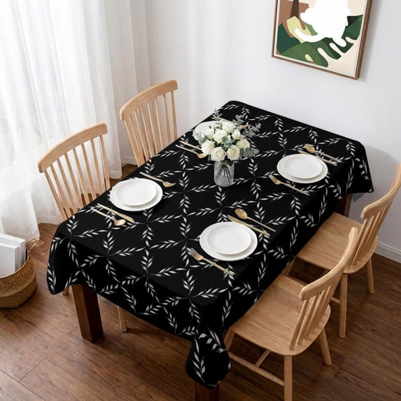 Black Morocco Table Cloth Waterproof Tablecloths, Geometric Leaf ...